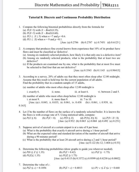 Discrete Mathematics and Probability ∣ TMA1211 | Chegg.com