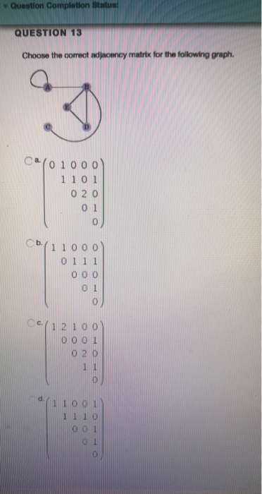 Solved Question Completion Status: QUESTION 13 Choose the | Chegg.com