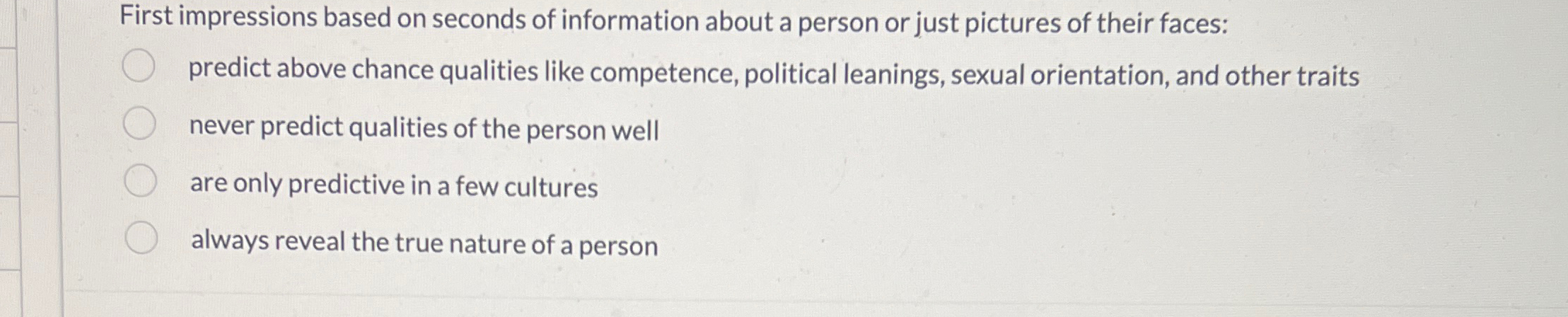Solved First impressions based on seconds of information | Chegg.com