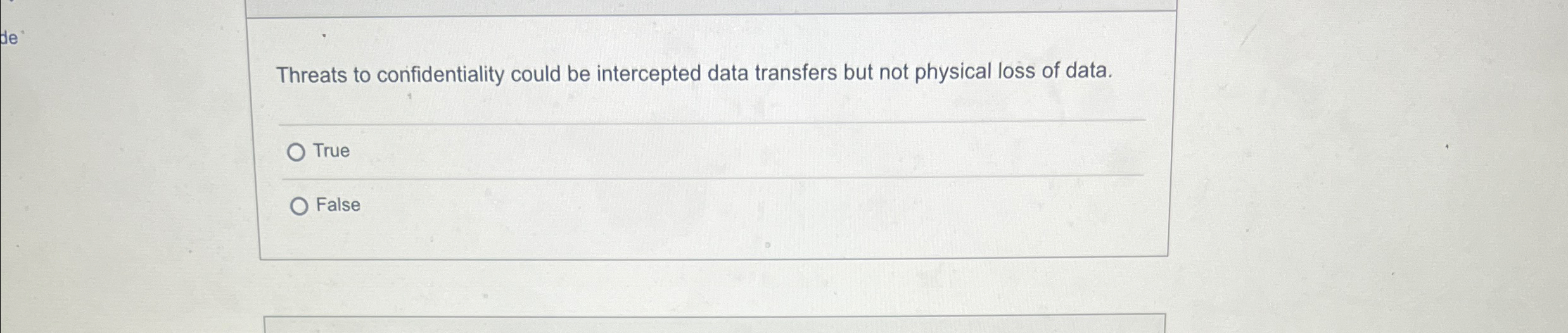 Solved Threats to confidentiality could be intercepted data | Chegg.com
