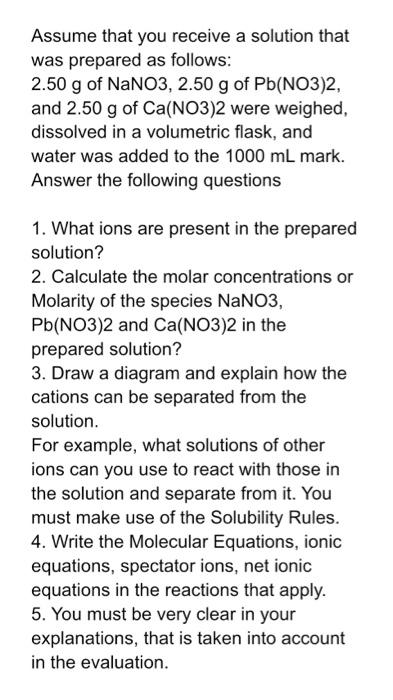 Solved Assume that you receive a solution that was prepared | Chegg.com