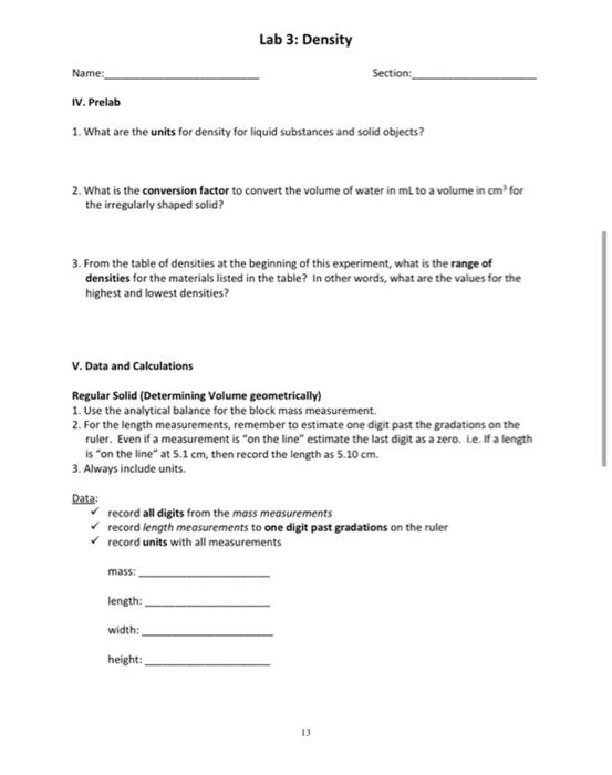 Solved Lab 3: Density 1. Purpose 1. To become familiar with | Chegg.com