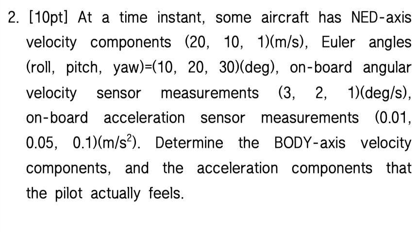 Solved [10pt] ﻿At a time instant, some aircraft has NED-axis | Chegg.com