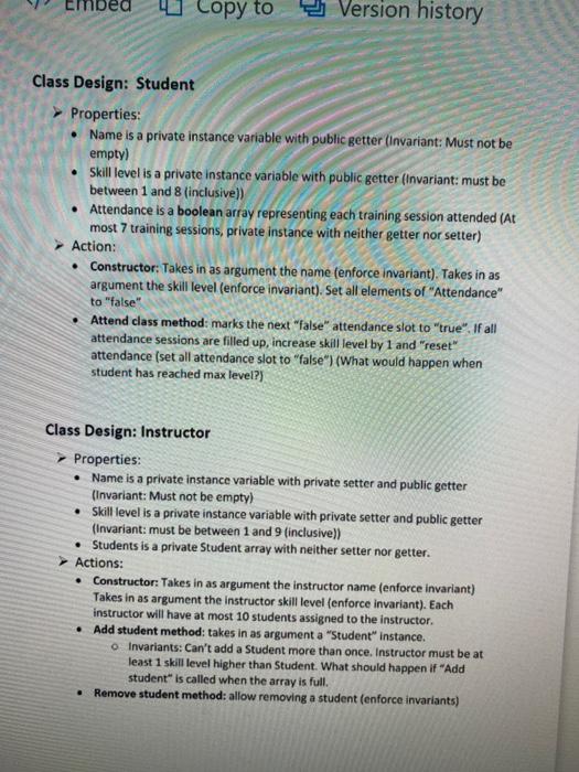 Solved Copy to Version history Class Design: Student | Chegg.com