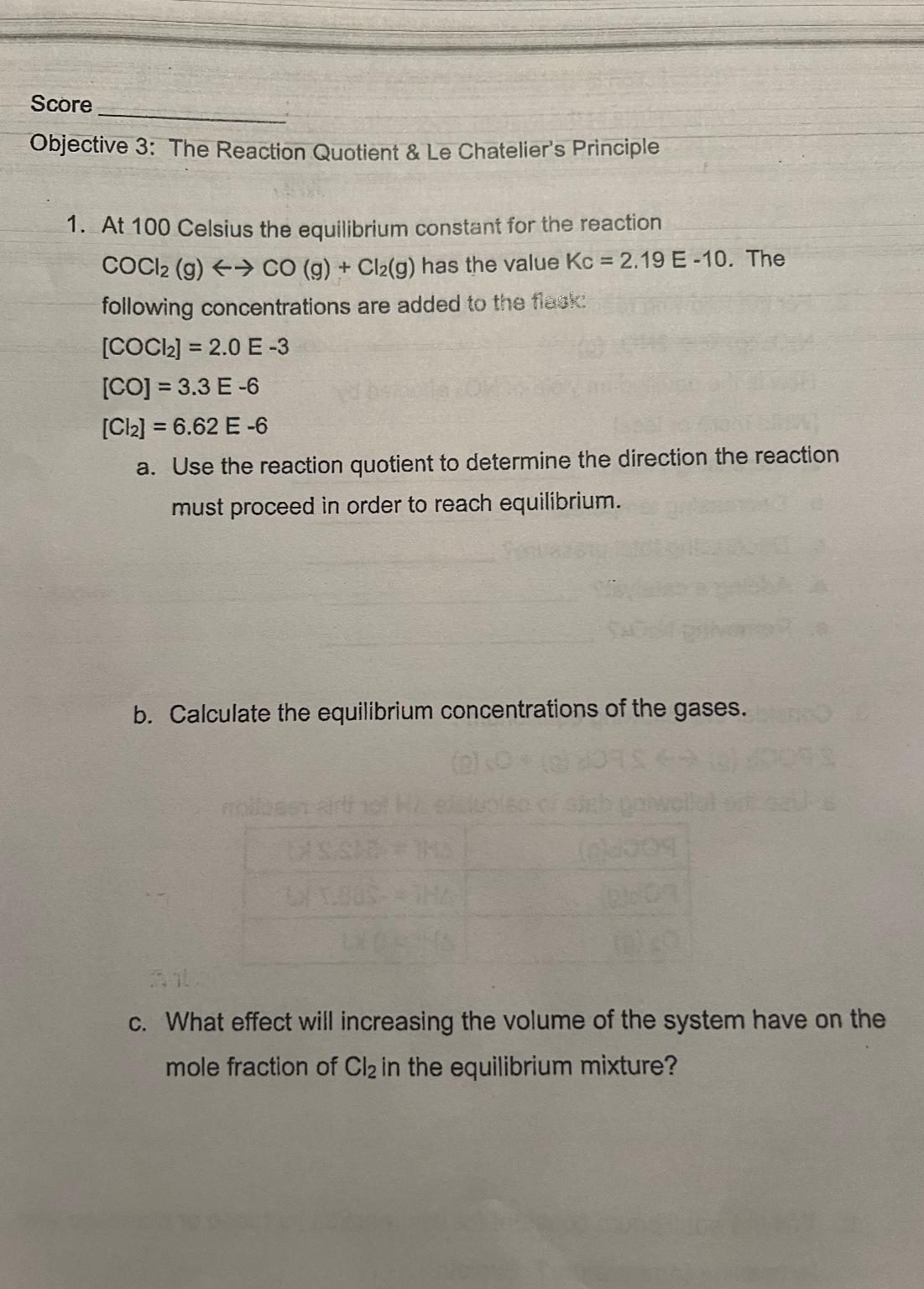ScoreObjective 3: The Reaction Quotient & Le | Chegg.com