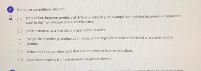 Solved 12 P Non-price competition refers to: competition | Chegg.com