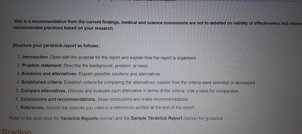 Solved Write a yardstick report to your instructor and peers | Chegg.com
