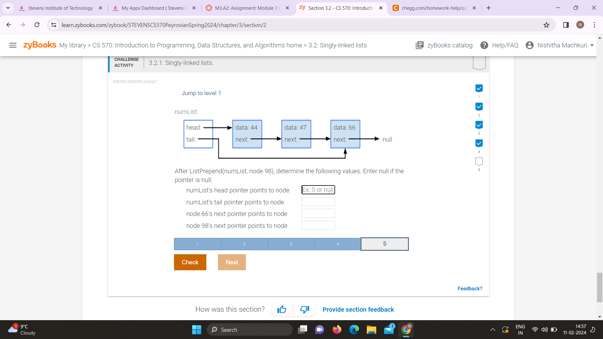 Solved Jump to level 1After ListPrepend(numList, ﻿node 98), | Chegg.com