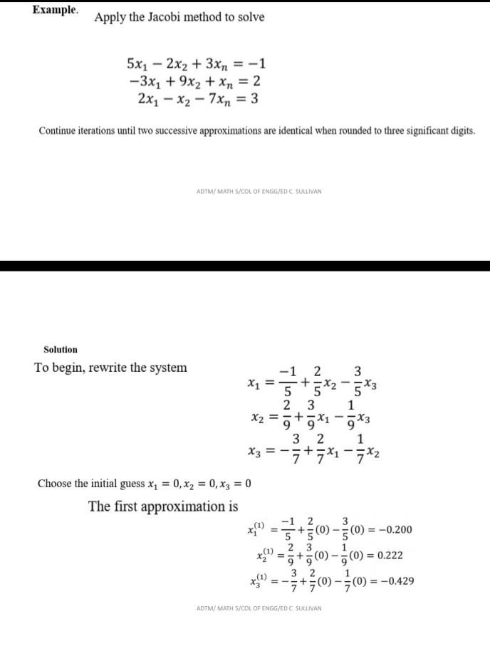 Solved Solve the following using the Jacobi Method 3. 2x + | Chegg.com