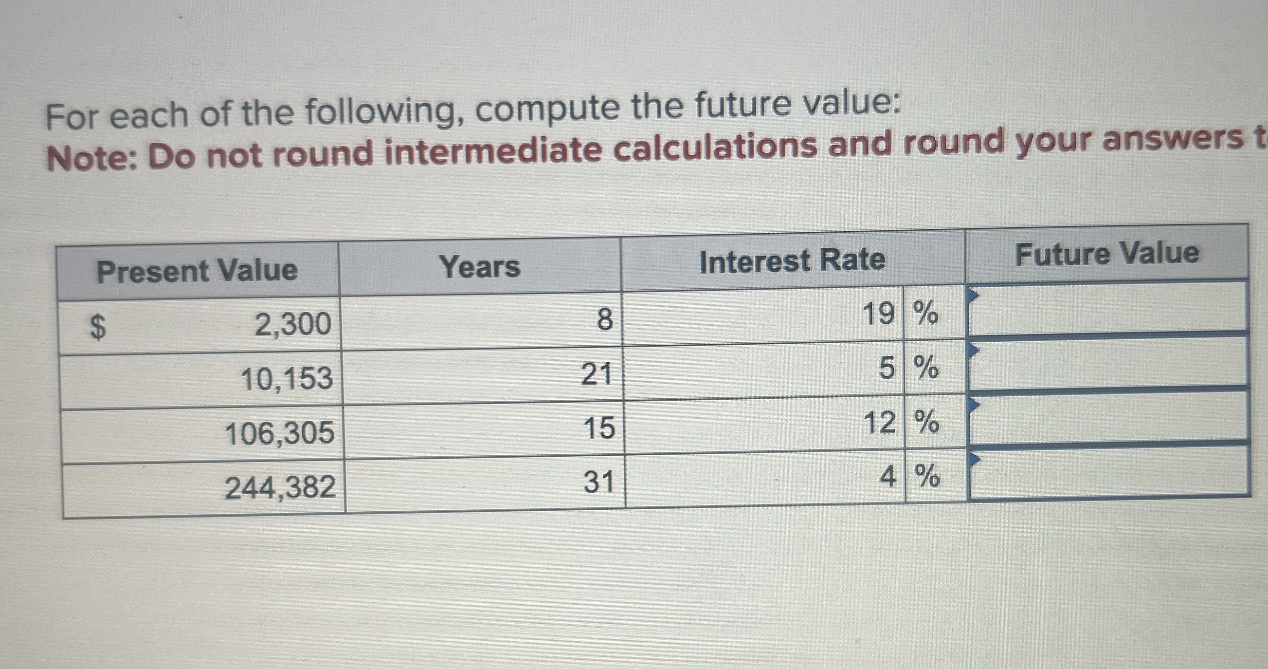 Solved For each of the following, compute the future | Chegg.com