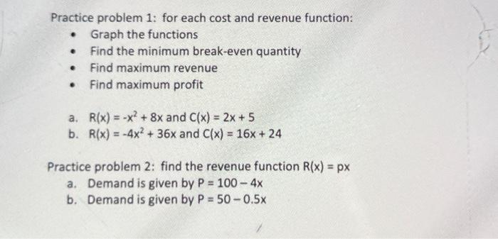 Solved Practice problem 1: for each cost and revenue | Chegg.com