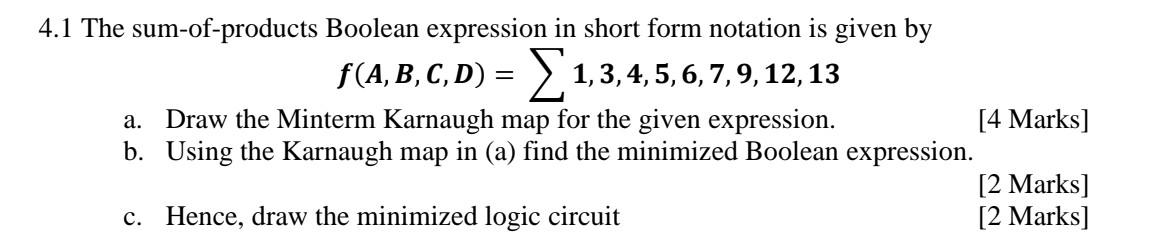Solved 1 The Sum Of Products Boolean Expression In Short 7728