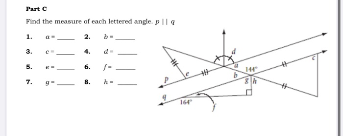Solved Part C Find the measure of each lettered angle. plla | Chegg.com