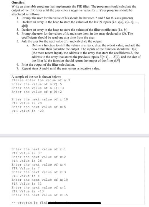 Solved Question: Write an assembly program that implements | Chegg.com