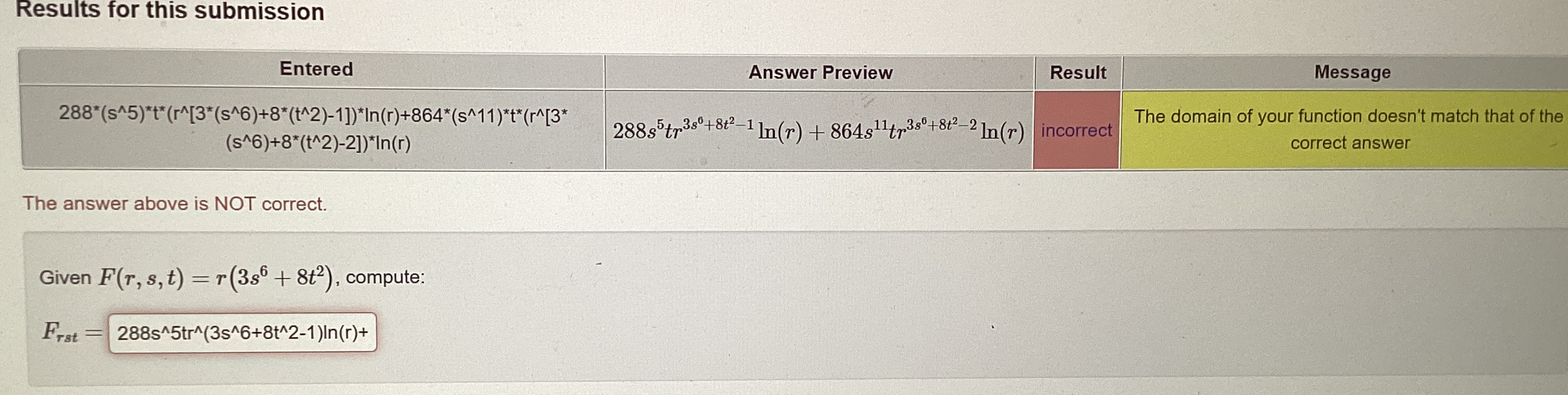 Solved Results for this submission\table[[Entered,Answer | Chegg.com