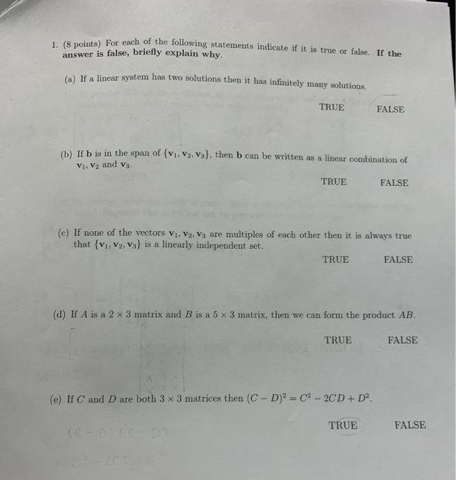 Solved for each of the following statements indicate if it | Chegg.com