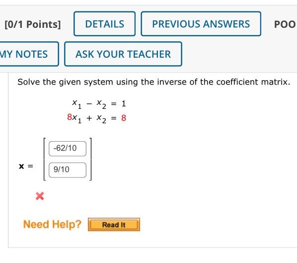 Solved Solve the given system using the inverse of the | Chegg.com