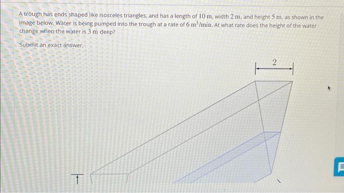 Solved QuestionA trough has ends shaped like isosceles | Chegg.com