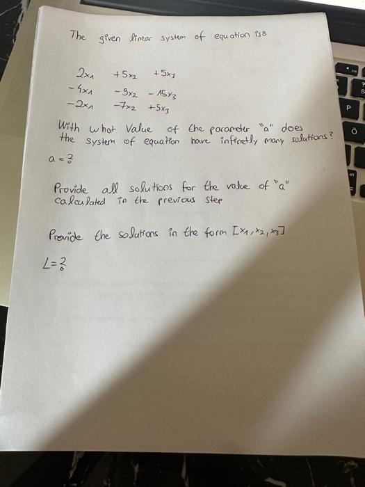 Solved The given linear system of equation is | Chegg.com