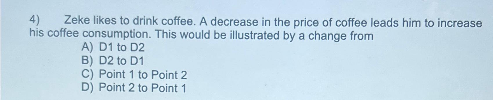 Solved Zeke likes to drink coffee. A decrease in the price | Chegg.com