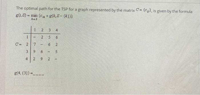 Solved The optimal path for the TSP for a graph represented | Chegg.com