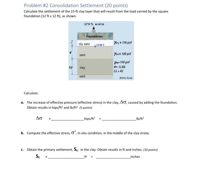 Solved Problem \#2 Consolidation Settlement ( 20 points) | Chegg.com