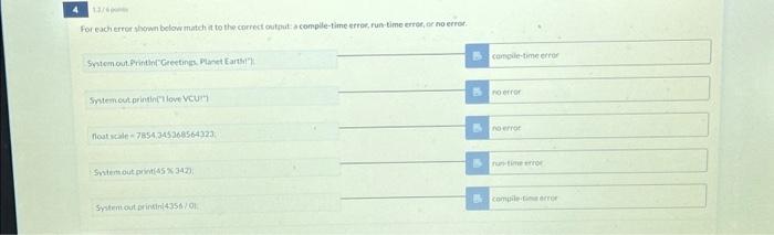 Solved 4 1.2/6 points For each error shown below match it to | Chegg.com