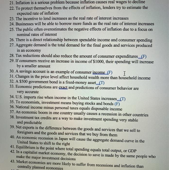 Solved 21. Inflation is a serious problem because inflation | Chegg.com