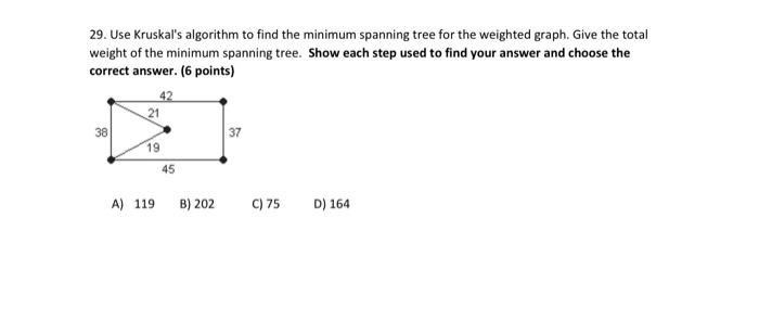 29. Use Kruskal's algorithm to find the minimum | Chegg.com