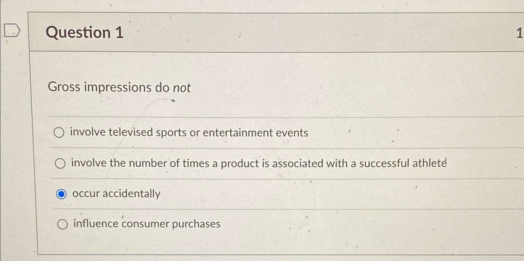 Solved Question 1Gross impressions do notinvolve televised | Chegg.com