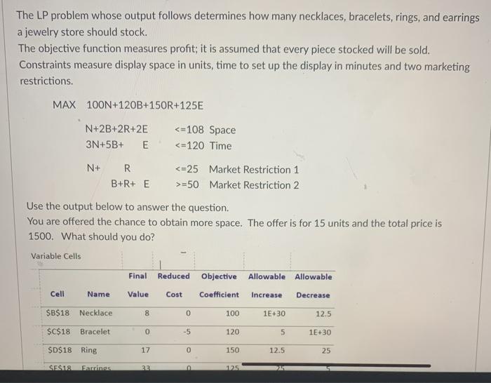 Solved The LP problem whose output follows determines how | Chegg.com