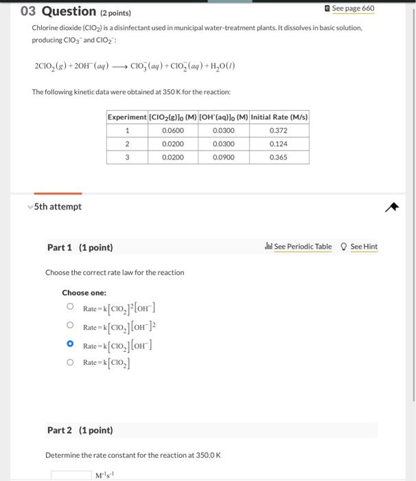 Solved (2 points) Chlorine dioxide (ClO2) is a disinfectant | Chegg.com