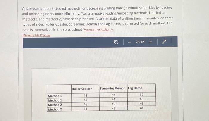 Solved An amusement park studied methods for decreasing | Chegg.com