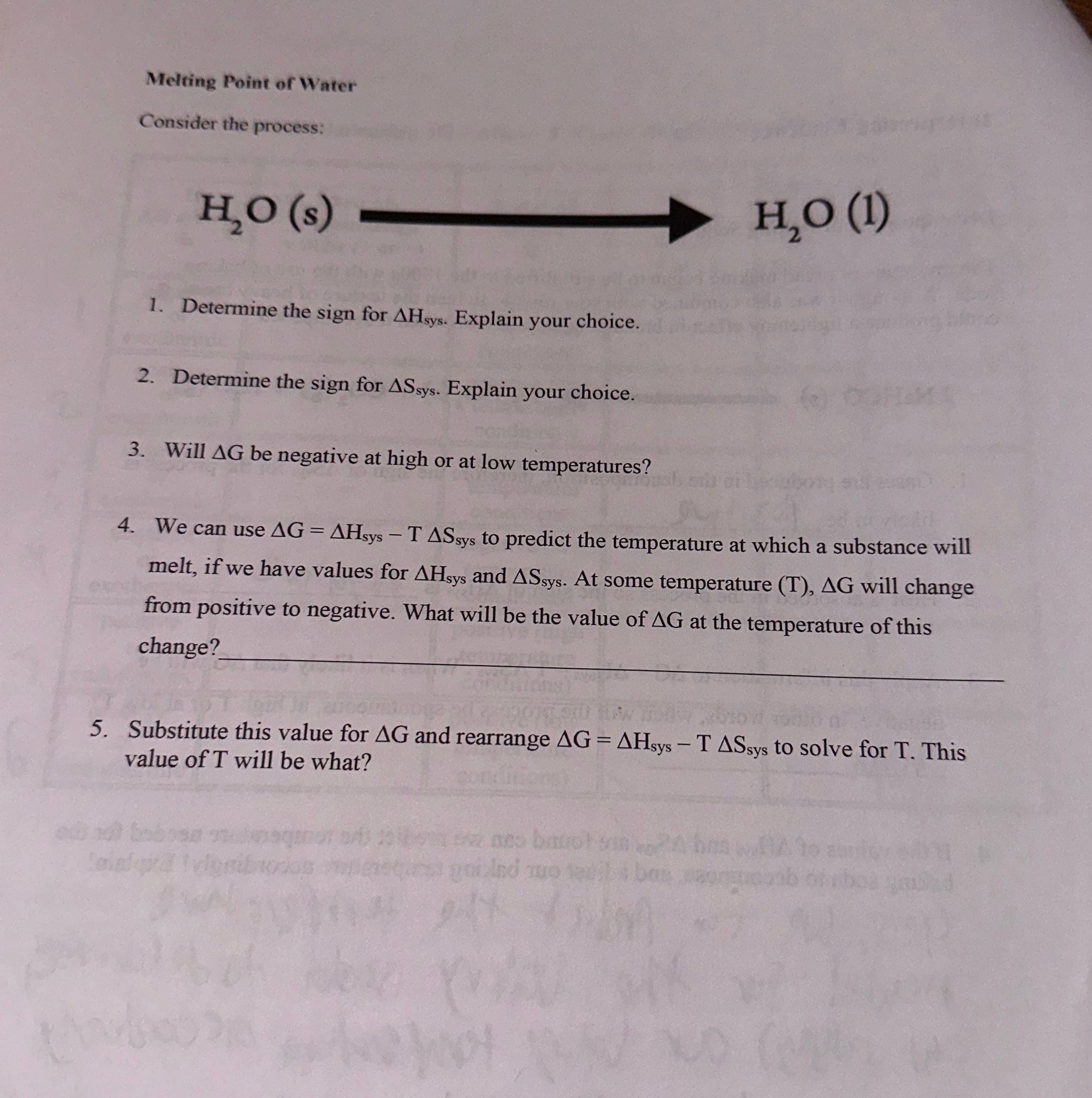 Solved Melting Point of WaterConsider the | Chegg.com