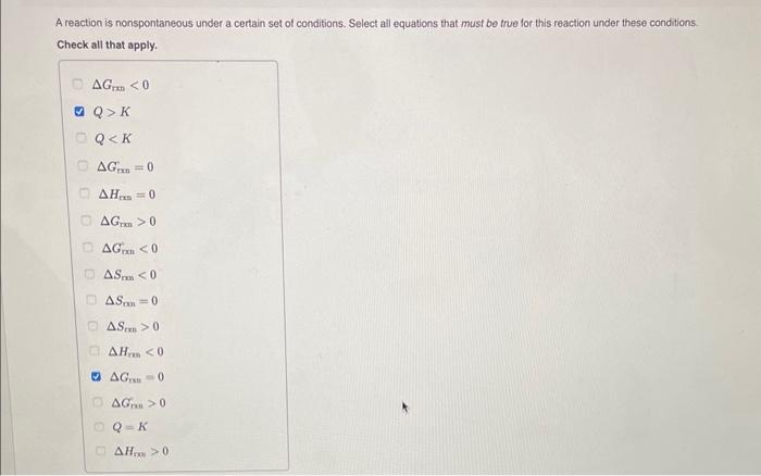Solved A reaction is nonspontaneous under a certain set of | Chegg.com