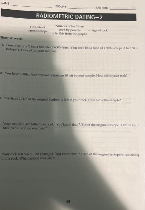 TAAME GMOUP : LAB TIME: RADIOMETRIC DATING-2 | Chegg.com
