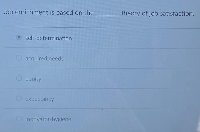 Solved Job enrichment is based on the self-determination | Chegg.com