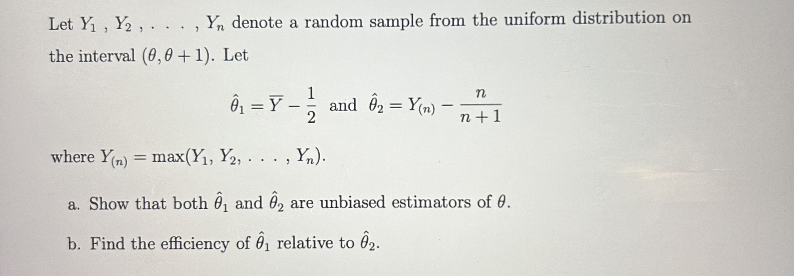 Solved Let Y1,Y2,dots,Yn ﻿denote a random sample from the | Chegg.com