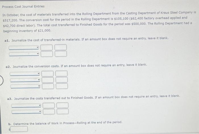 Solved Process Cost Journal Entries In October, the cost of | Chegg.com