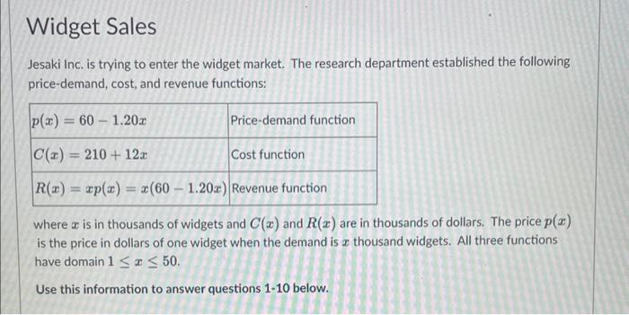 Solved Jesaki Inc. is trying to enter the widget market. The | Chegg.com