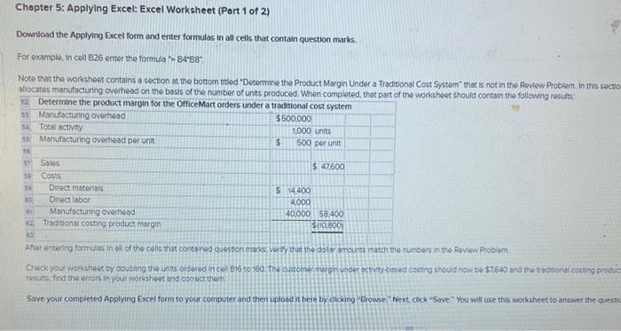 Chapter 5: Applying Excek; Excel Worksheet (Port 1 of | Chegg.com