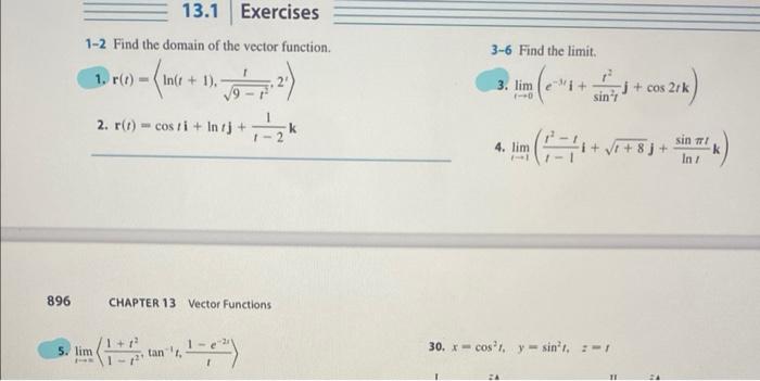 Solved 1-2 Find the domain of the vector function. 3-6 Find | Chegg.com