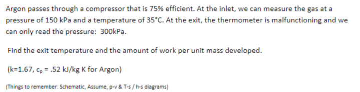 Solved Argon passes through a compressor that is 75% | Chegg.com
