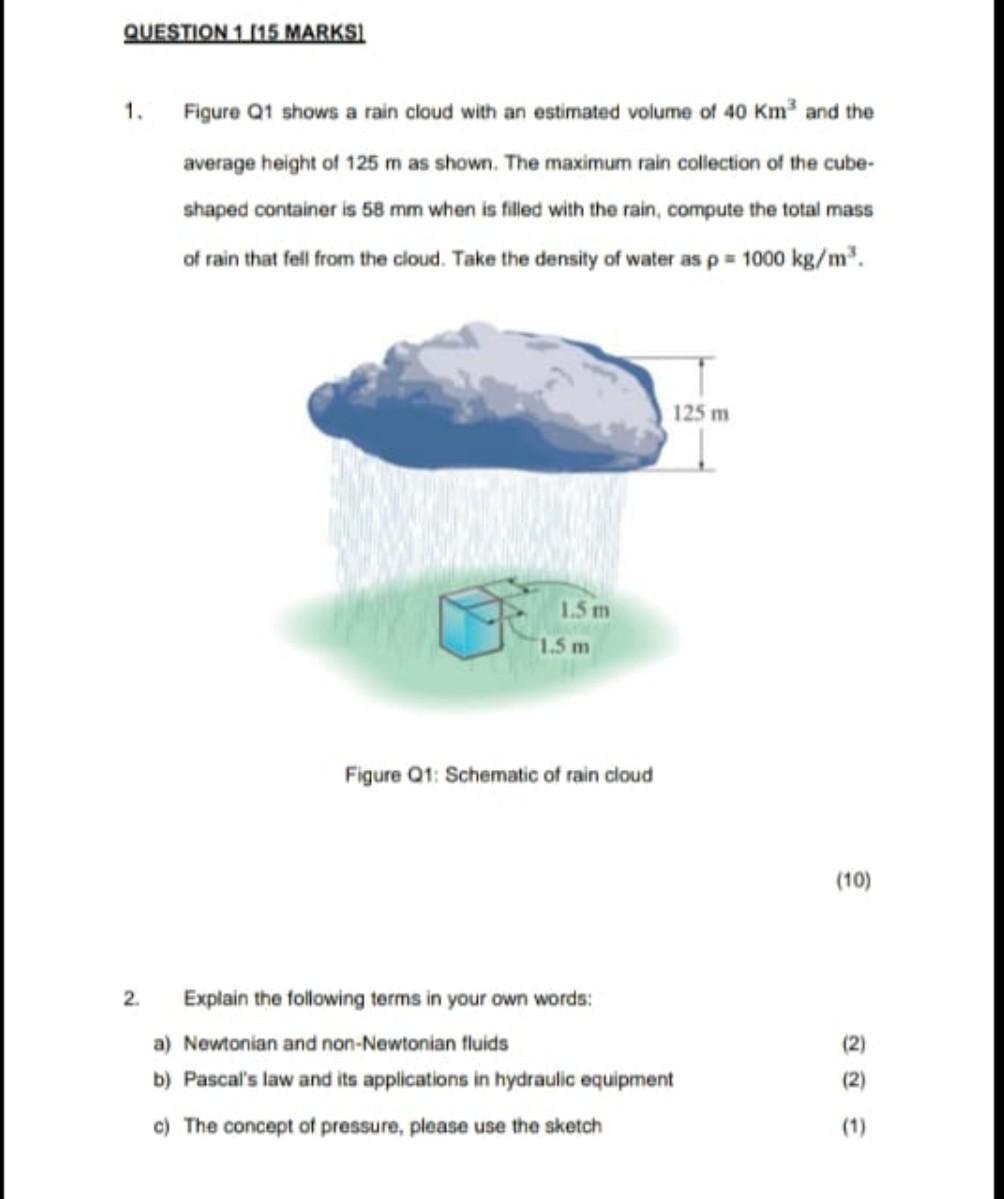 Solved 1. Figure Q1 shows a rain cloud with an estimated | Chegg.com