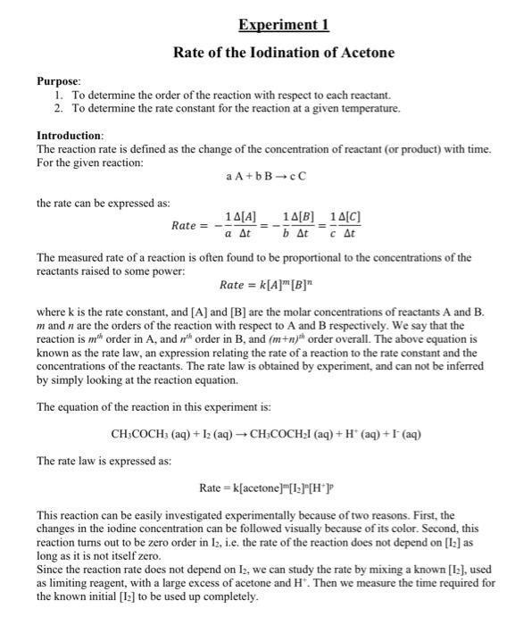 Solved Rate of the Iodination of Acetone Purpose: 1. To | Chegg.com
