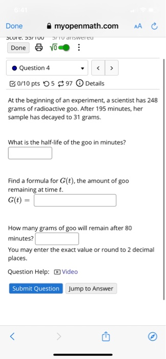 Solved АА С Done myopenmath.com scure. 571 answereu Done VO | Chegg.com