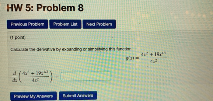 Solved Hw 5 Problem 8 Previous Problem Problem List E Next