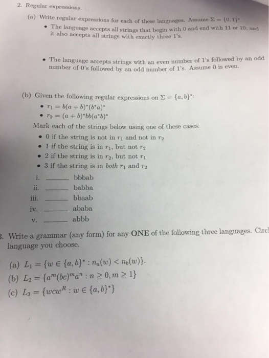 Solved 2. Regular expressions. (a) Write regular expressions | Chegg.com