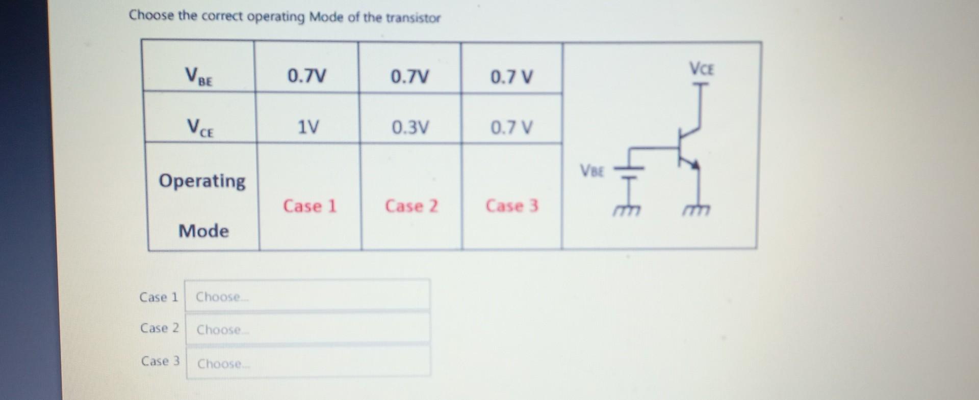 Solved Choose the correct operating Mode of the transistor | Chegg.com