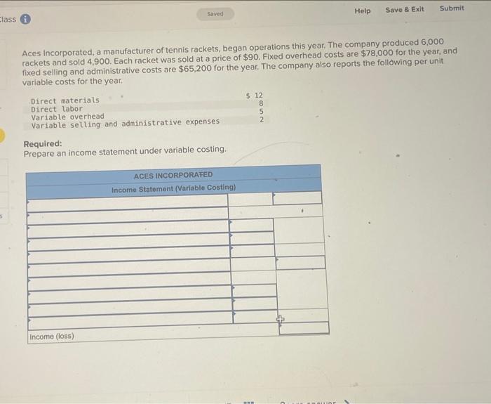 Solved Classi Saved Help Save & Exit Submit Aces | Chegg.com